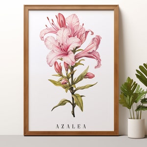 Azalea Flower, Printable Watercolor Art, Digital Products, Floral Wall ...