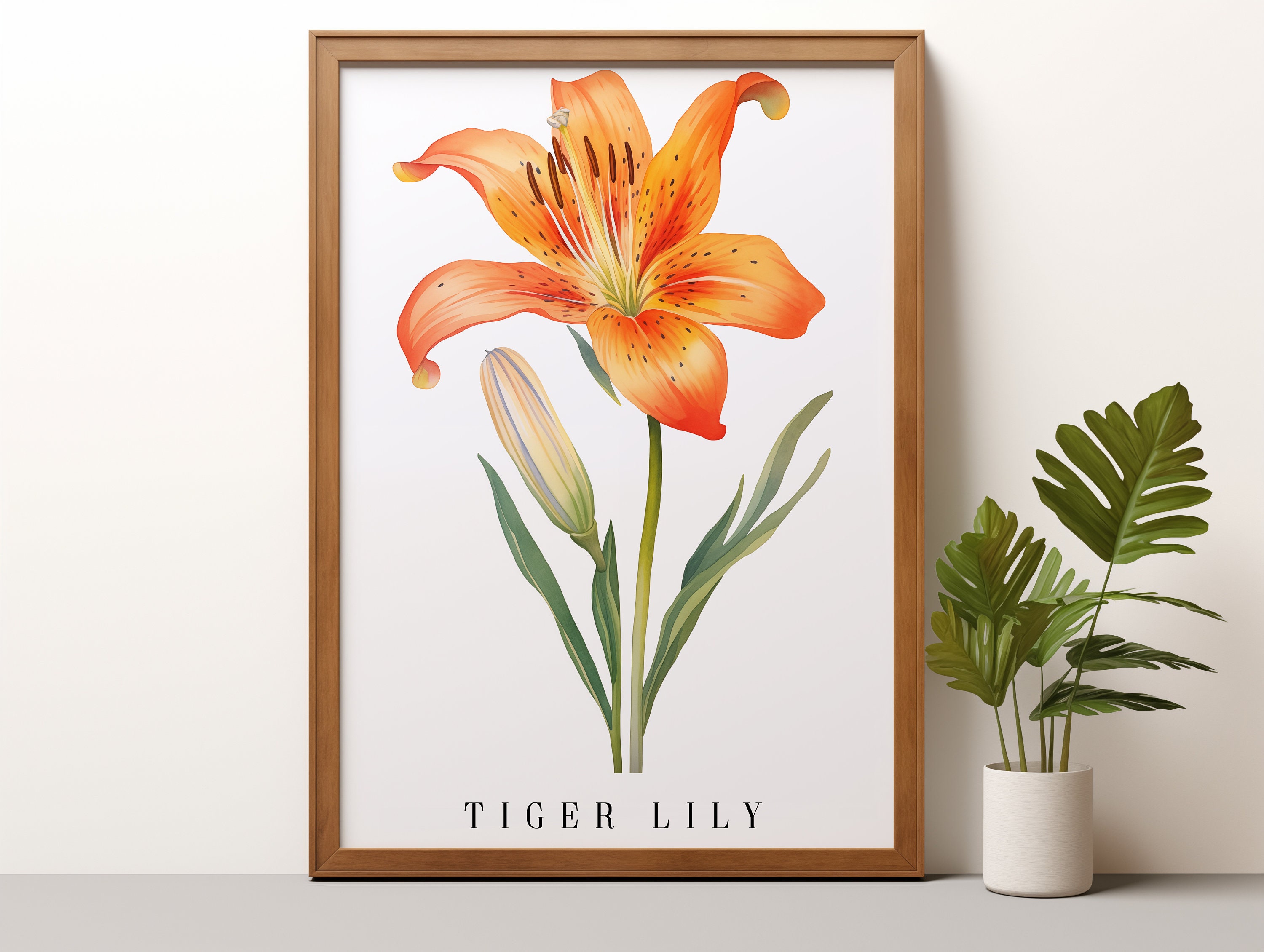 Tiger Lily Flower, Printable Watercolor Art, Digital Products, Floral ...