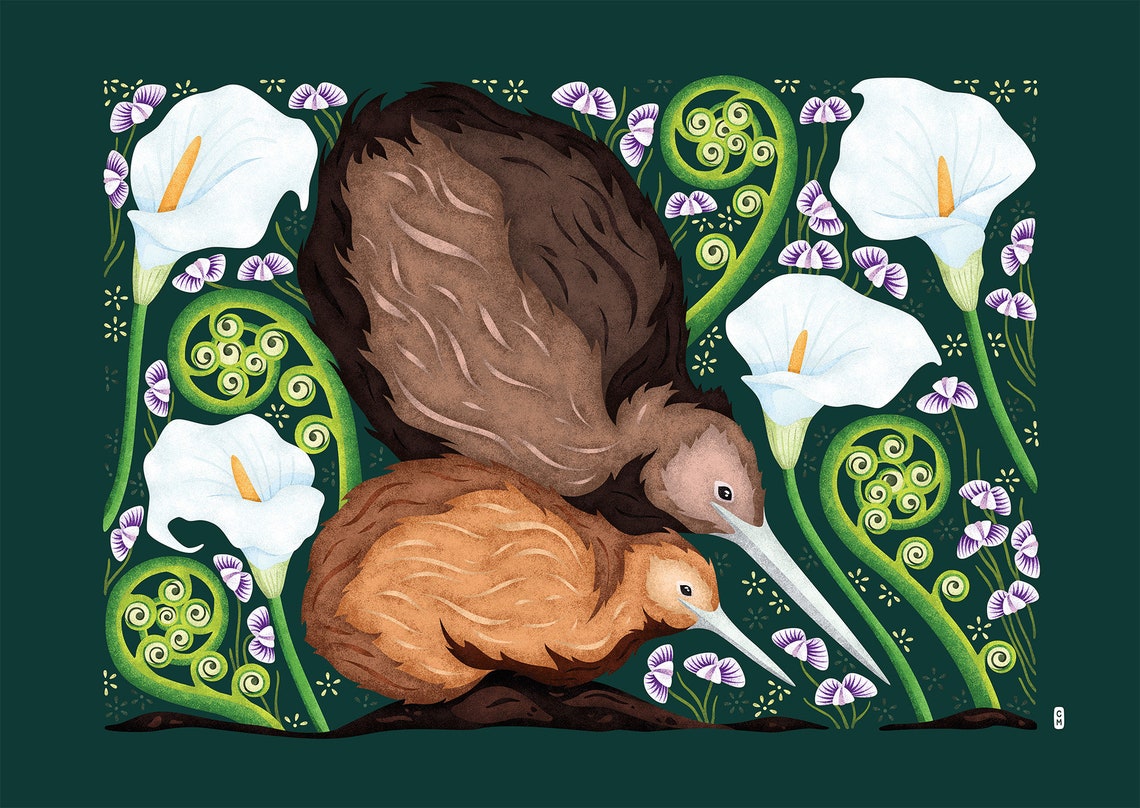 Kiwi Art Print New Zealand Art Koru Design Forest Green - Etsy