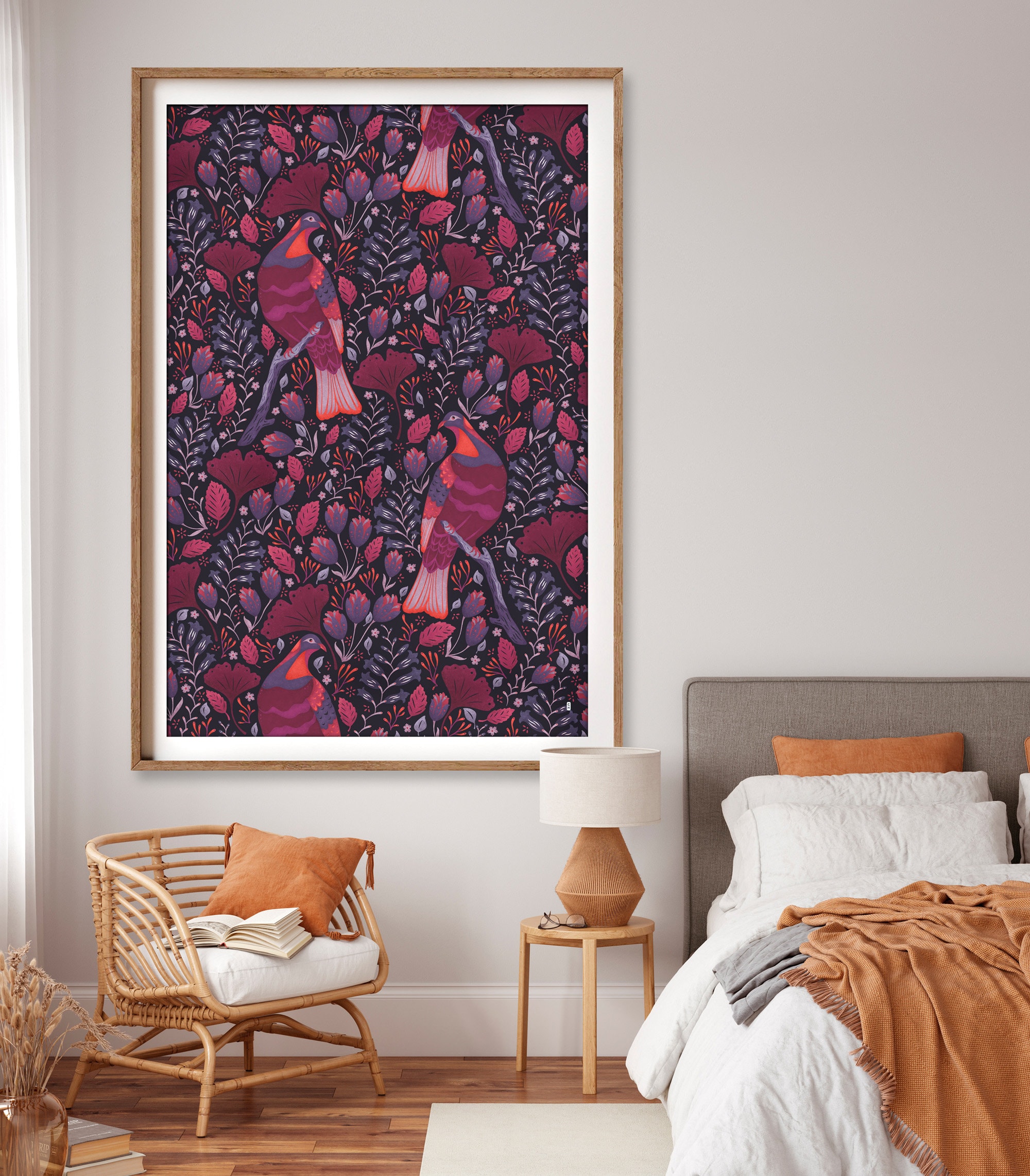 Kereru Art Print, 5 Colourways, Large Art Print, Floral Design, Pigeon ...