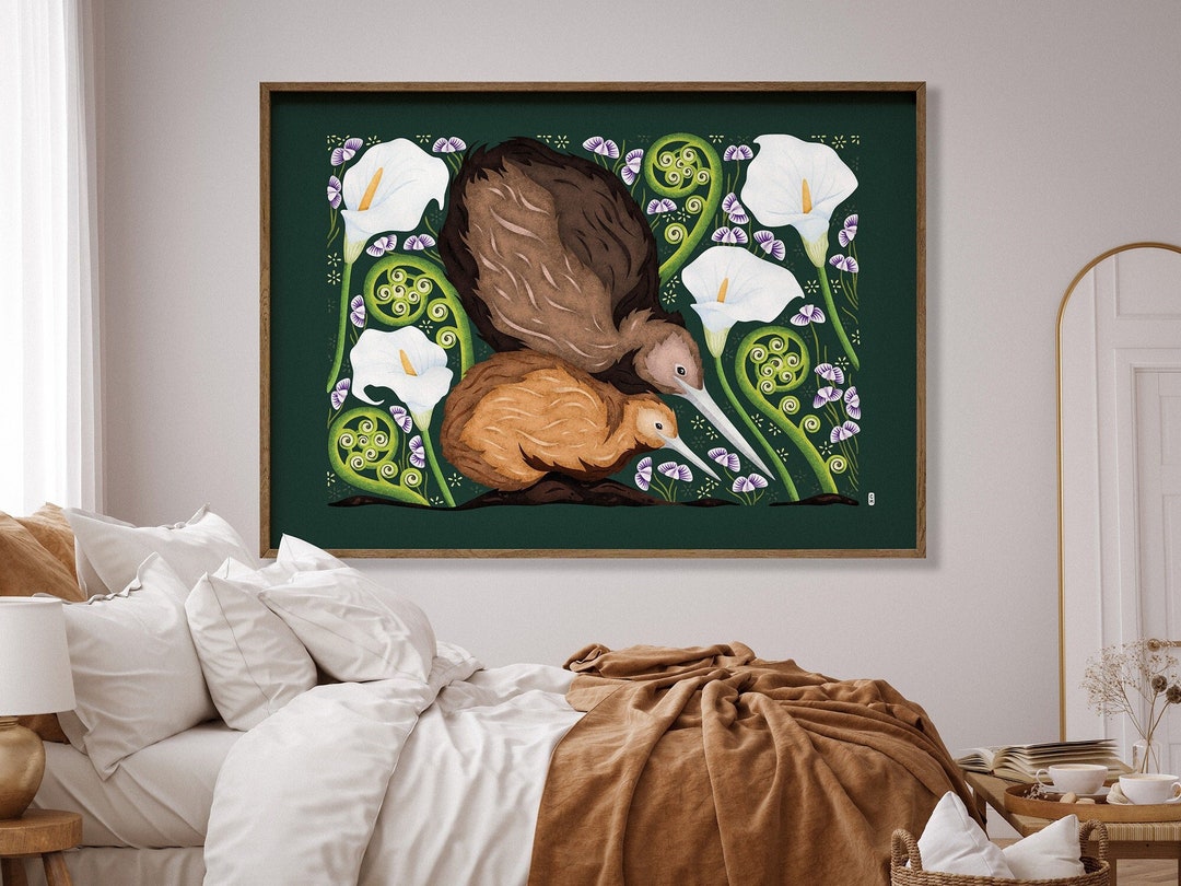 Kiwi Art Print, New Zealand Art, Koru Design, Forest Green, Silver Fern ...