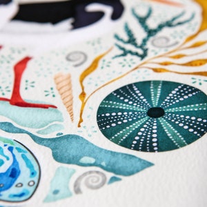 New Zealand Seaside Large Art Print, Oystercatchers, Paua & Kina Design ...