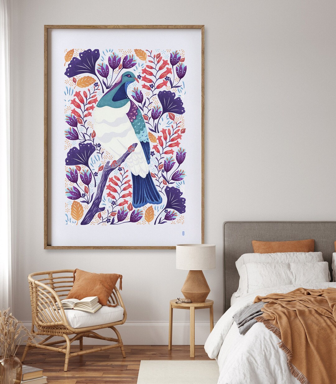 Holy Kereru Art Print, Large Art Print, Floral Design, Pigeon Art ...