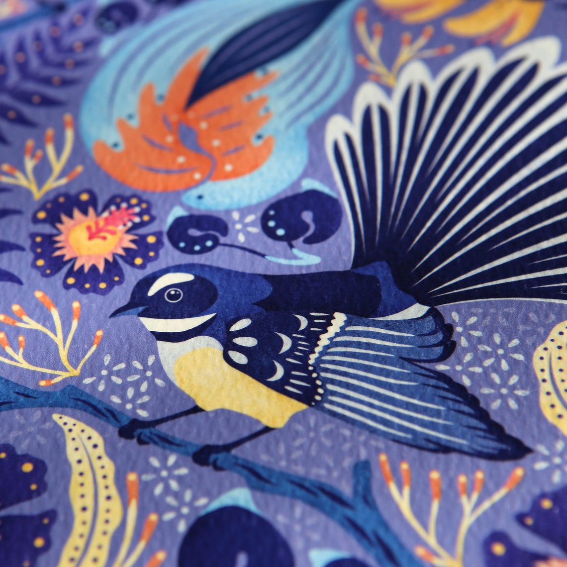 Fantail Art Print New Zealand Art Floral Design Kowhai | Etsy