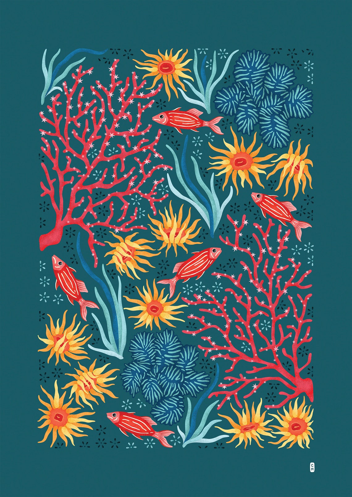 Coral Reef Large Colourful Art Print Ocean Life Illustration - Etsy