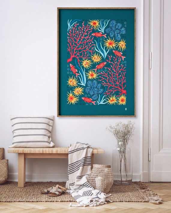 Coral Reef Large Colourful Art Print Ocean Life Illustration - Etsy