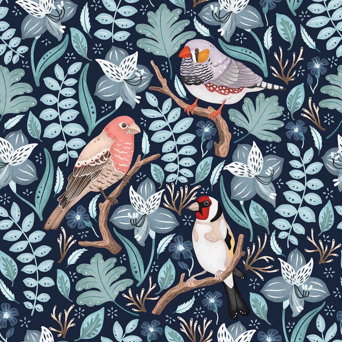 European Finches Fine Art Print Folk Art | Etsy