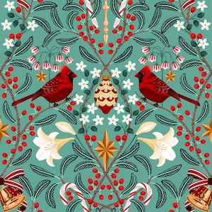 Christmas Day Art Print, Cardinals, Christmas Ornaments, Botanical ...