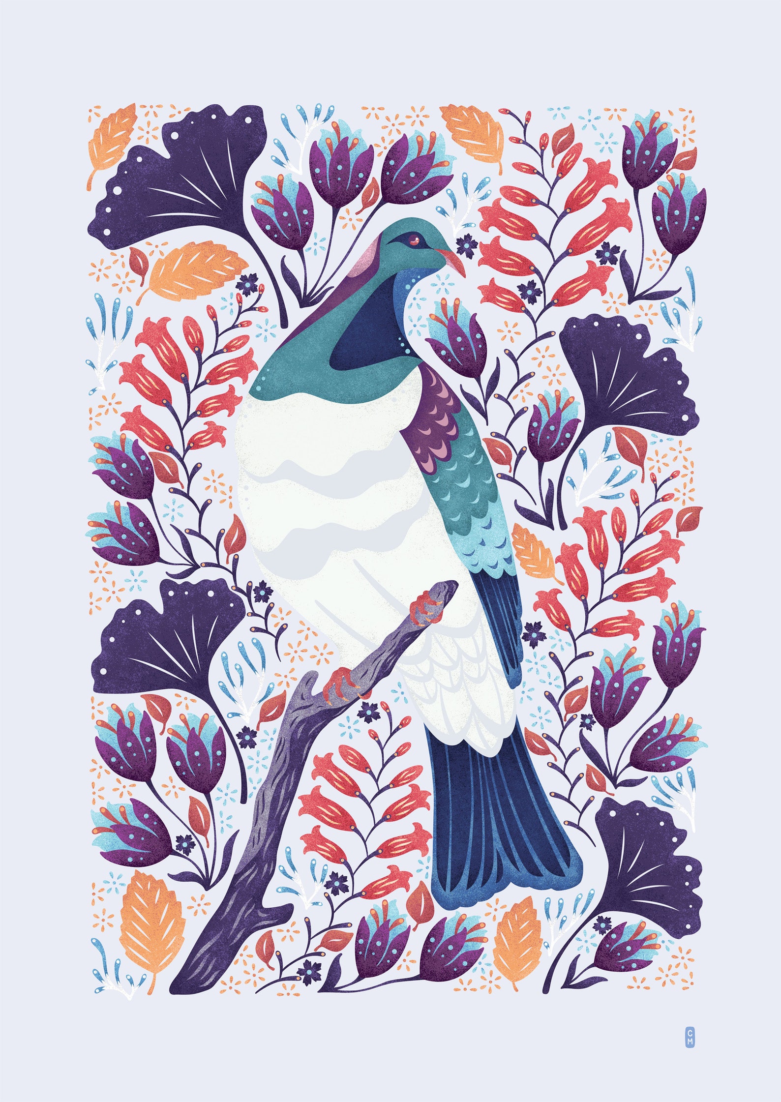 Holy Kereru Art Print, Large Art Print, Floral Design, Pigeon Art ...
