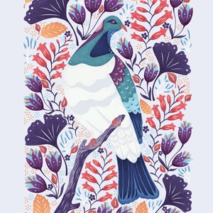 Holy Kereru Art Print, Large Art Print, Floral Design, Pigeon Art ...