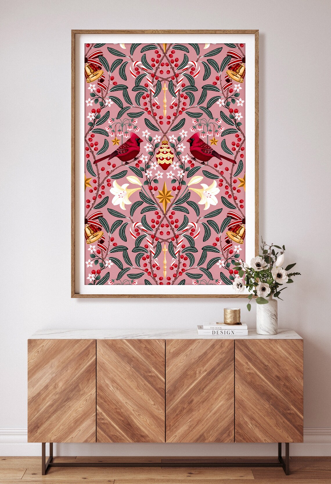 Christmas Day Art Print, Cardinals, Christmas Ornaments, Botanical ...