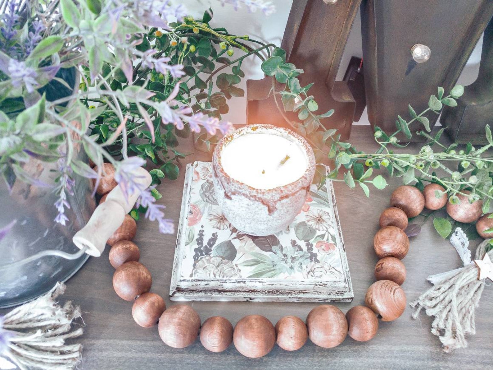 Wooden Candle Riser With Pink Floral Print | Etsy