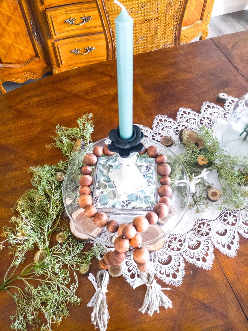 Wooden Candle Riser With Green Leaf Print - Etsy