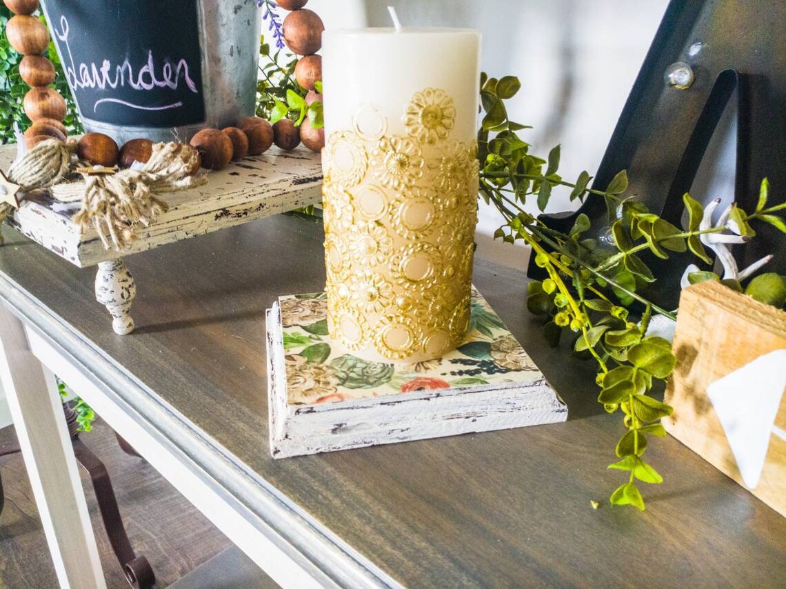 Wooden Candle Riser With Pink Floral Print - Etsy