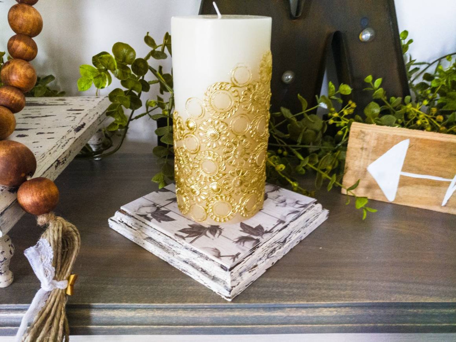 Wooden Candle Riser With Cotton Print | Etsy