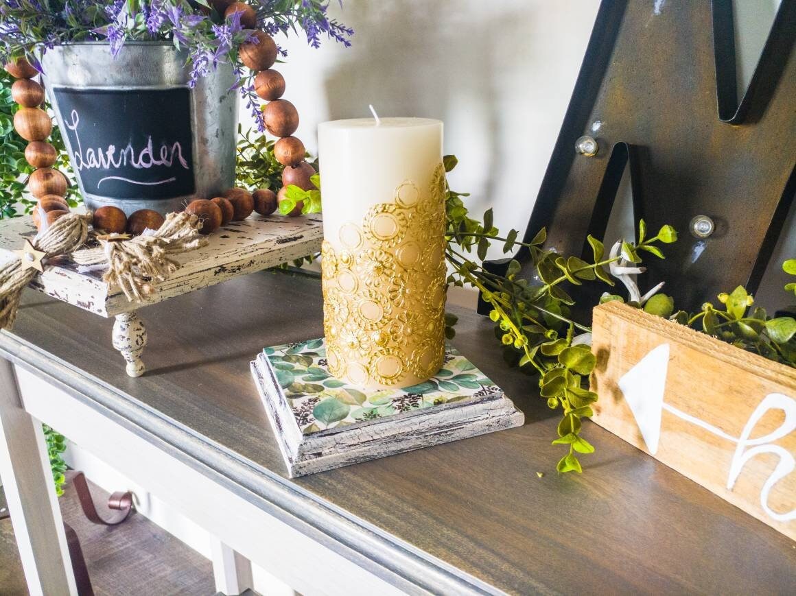 Wooden Candle Riser With Green Leaf Print - Etsy