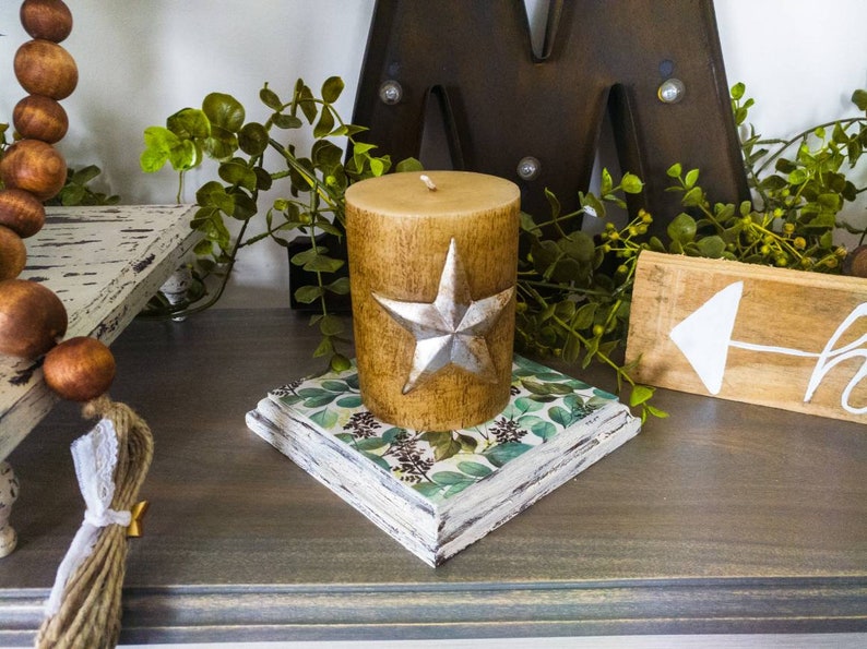Wooden Candle Riser With Green Leaf Print - Etsy
