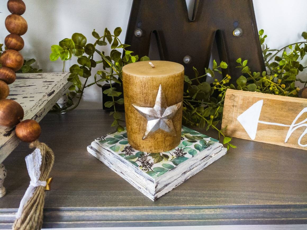 Wooden Candle Riser With Green Leaf Print - Etsy