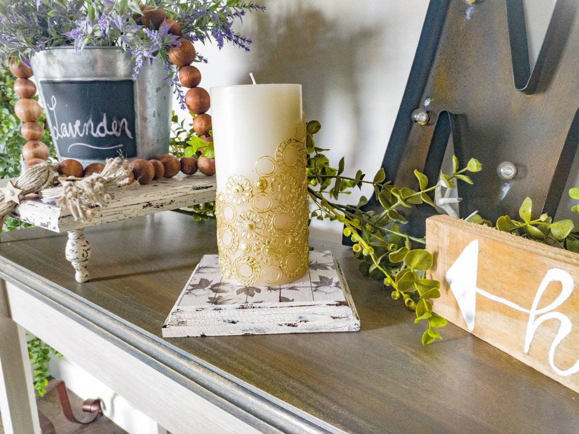 Wooden Candle Riser With Cotton Print | Etsy
