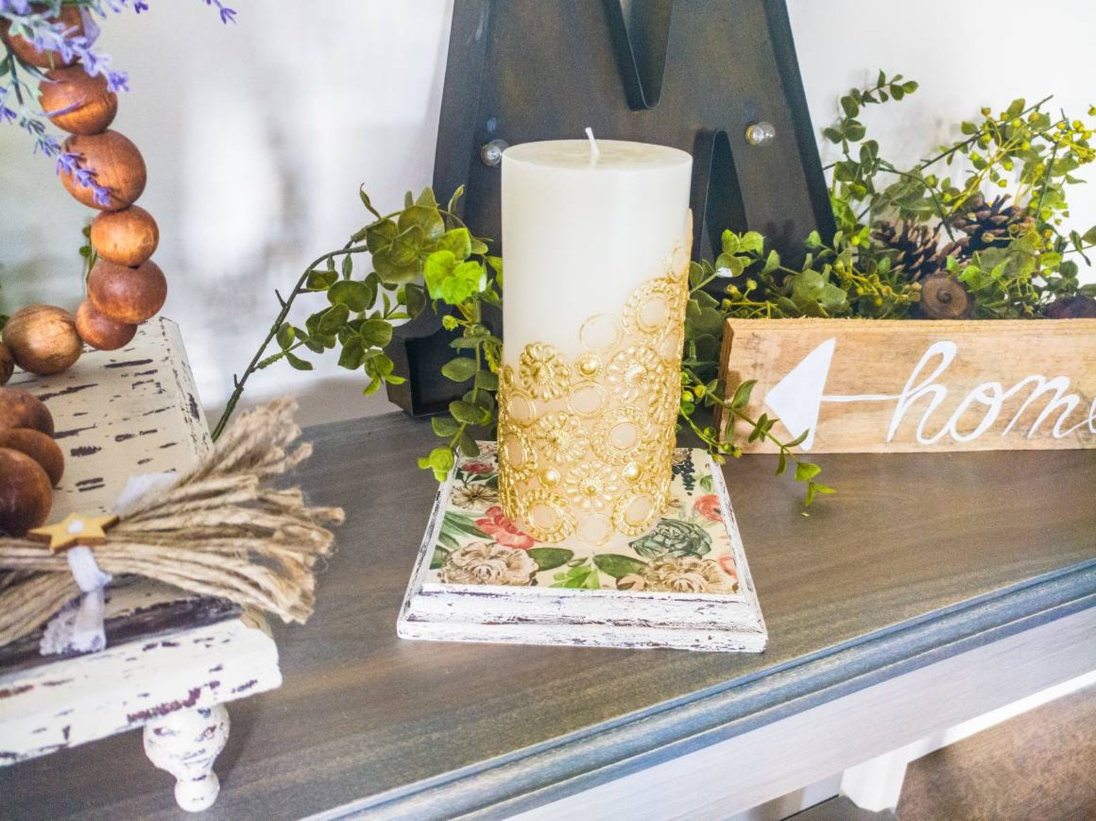 Wooden Candle Riser With Pink Floral Print - Etsy