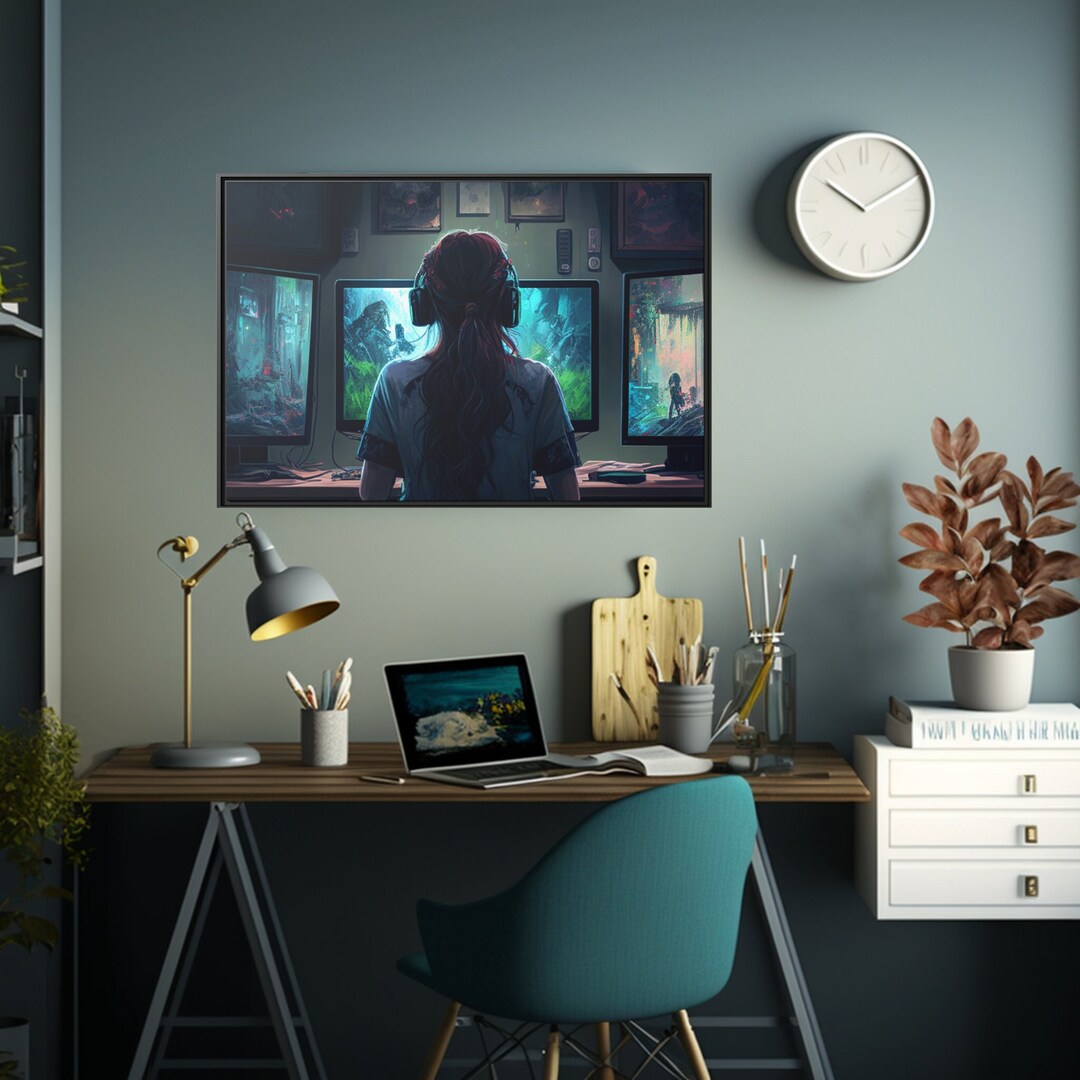 Streamer Girl Wall Art Canvas - Gamer Girl Wall Art - Oversized Luxury ...