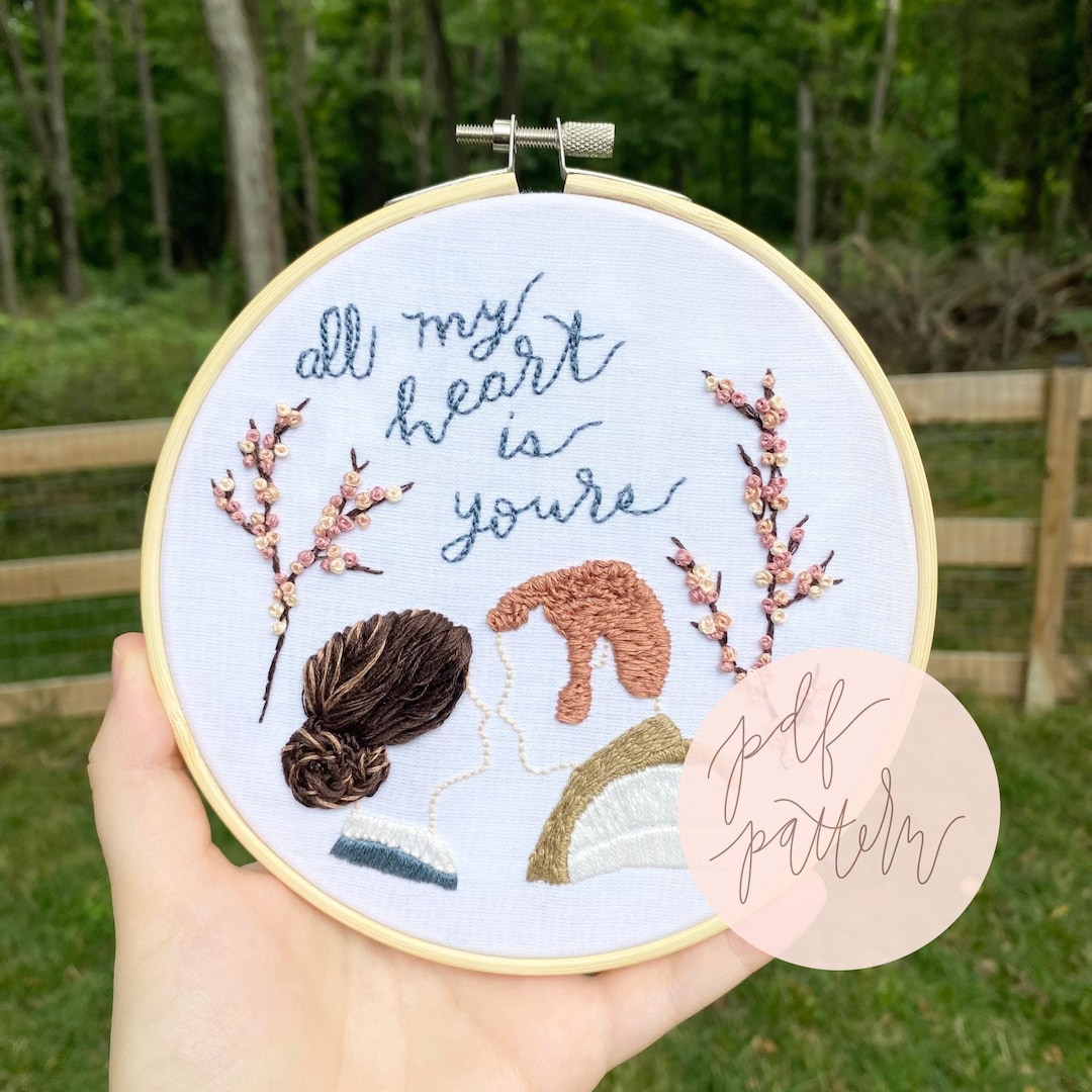 Jane Eyre Embroidery Pattern: Couple Portrait, Cherry Blossom Design ...