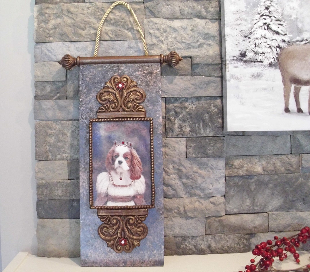 Cavalier King Charles Spaniel Puppy Dog Picture With a Crown in Scroll ...
