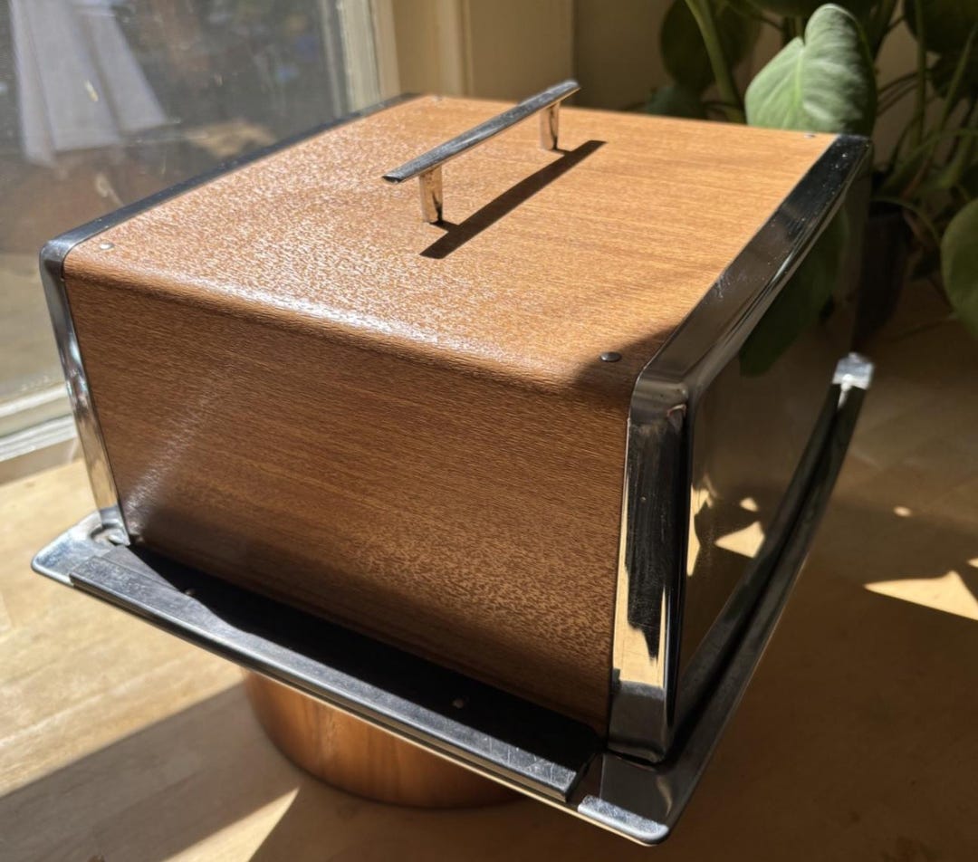 Vintage MCM Faux Wood Cake Carrier Chrome Trim Sliding Lock Retro ...