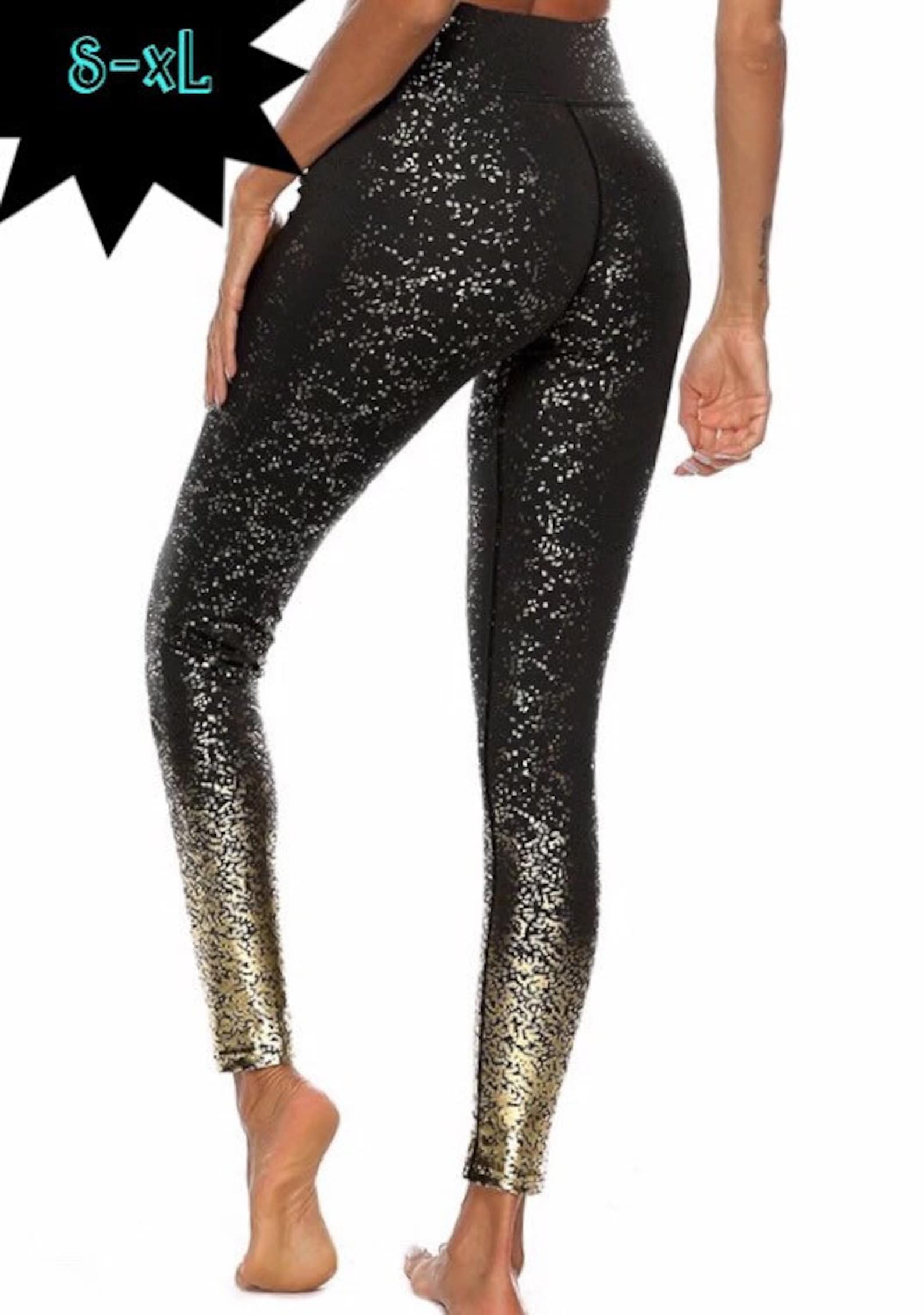 Black & Gold Leggings - Etsy