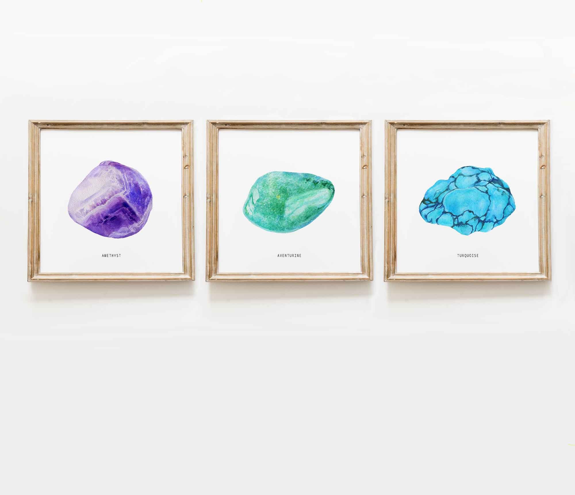 Set of 3 hand painted gemstones Art print collection | Etsy