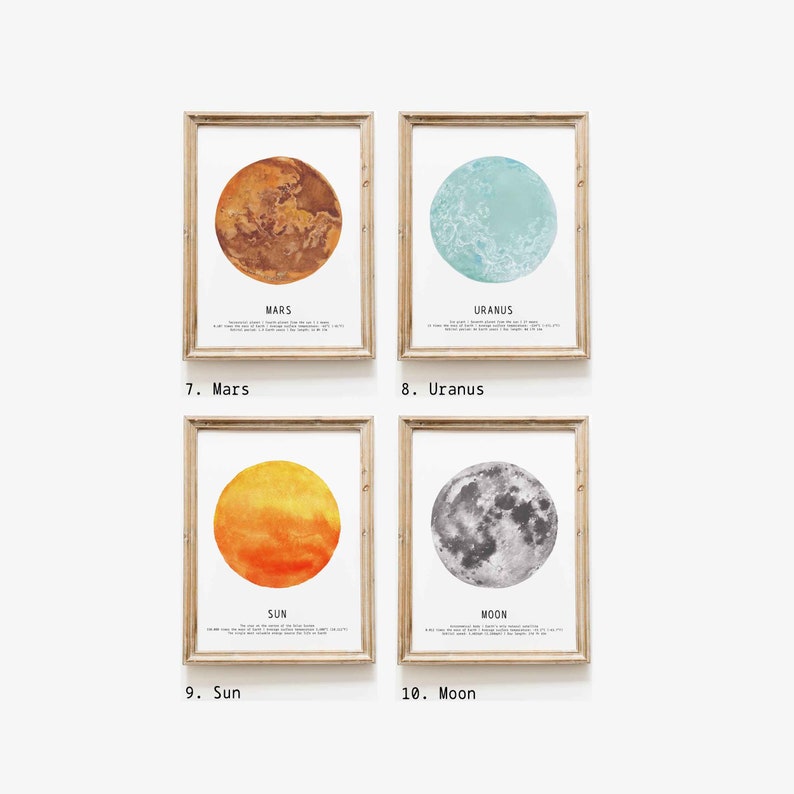 Solar System Set of 3 Hand Painted Art Prints Nursery Wall - Etsy