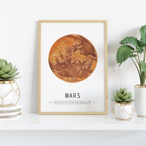 Hand Painted Planet Mars Art Print | Solar System Prints | Homeschool ...
