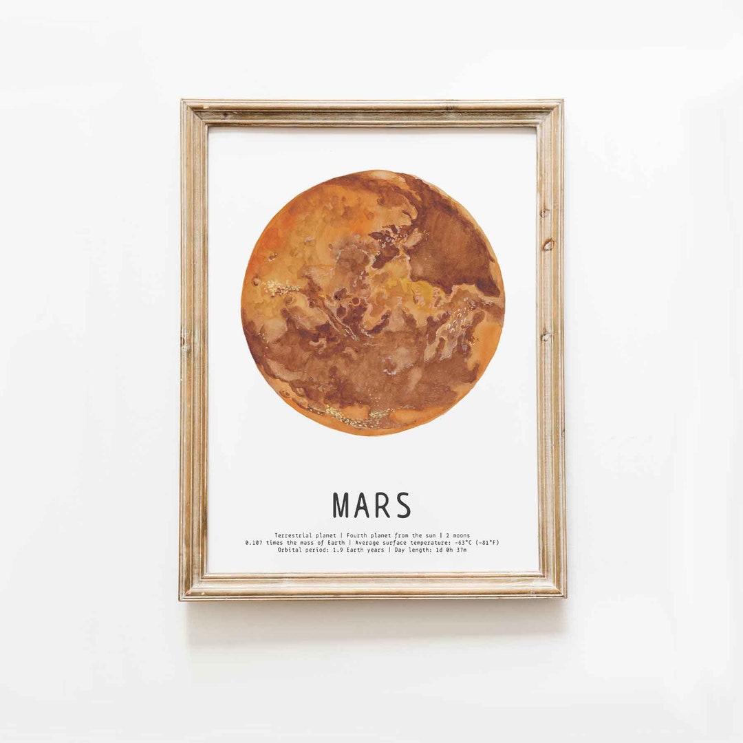 Hand Painted Planet Mars Art Print | Solar System Prints | Homeschool ...