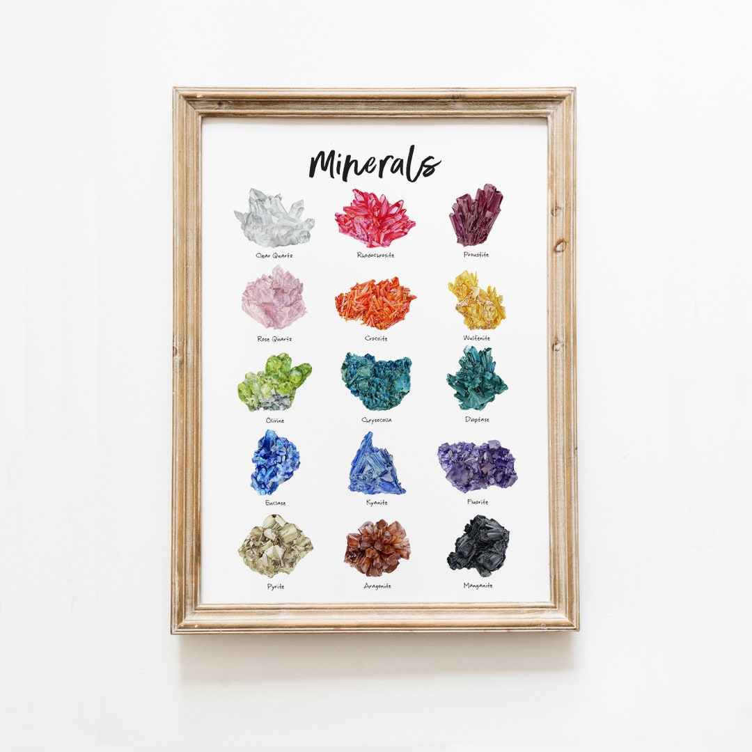 Raw Minerals Art Print | Montessori Watercolor Homeschool Poster ...