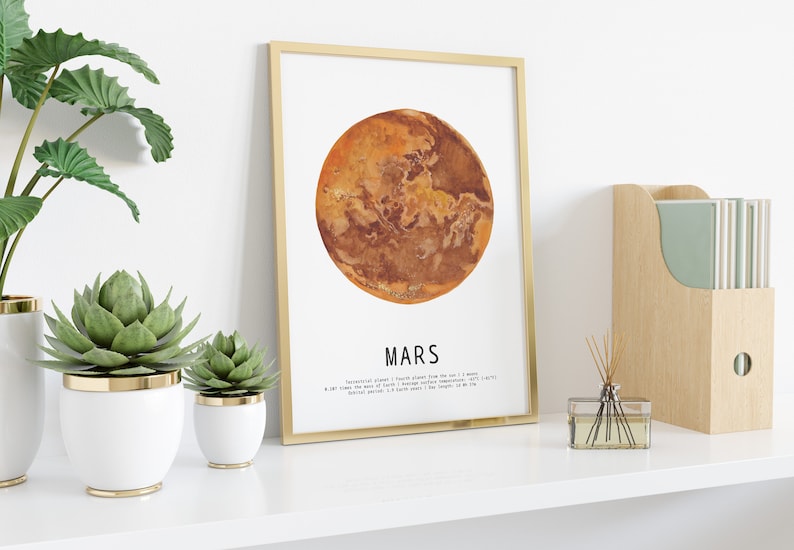 Hand Painted Planet Mars Art Print | Solar System Prints | Homeschool ...