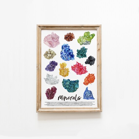 Earth's minerals art print Quartz crystal wall decor | Etsy