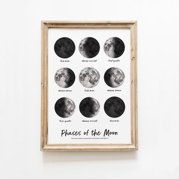 Phases of the Moon Artwork Astronomy Nature Guide - Etsy