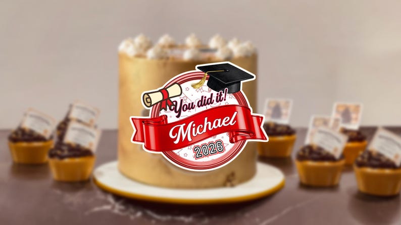 Custom Graduation Edible Cake Topper – Personalized Name & Colors ...