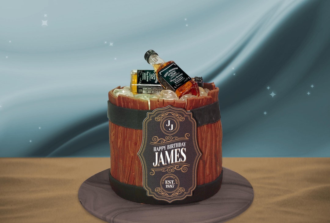 Whiskey Cake Topper, Customizable Whisky Barrel Cake - Die-cut Printed ...