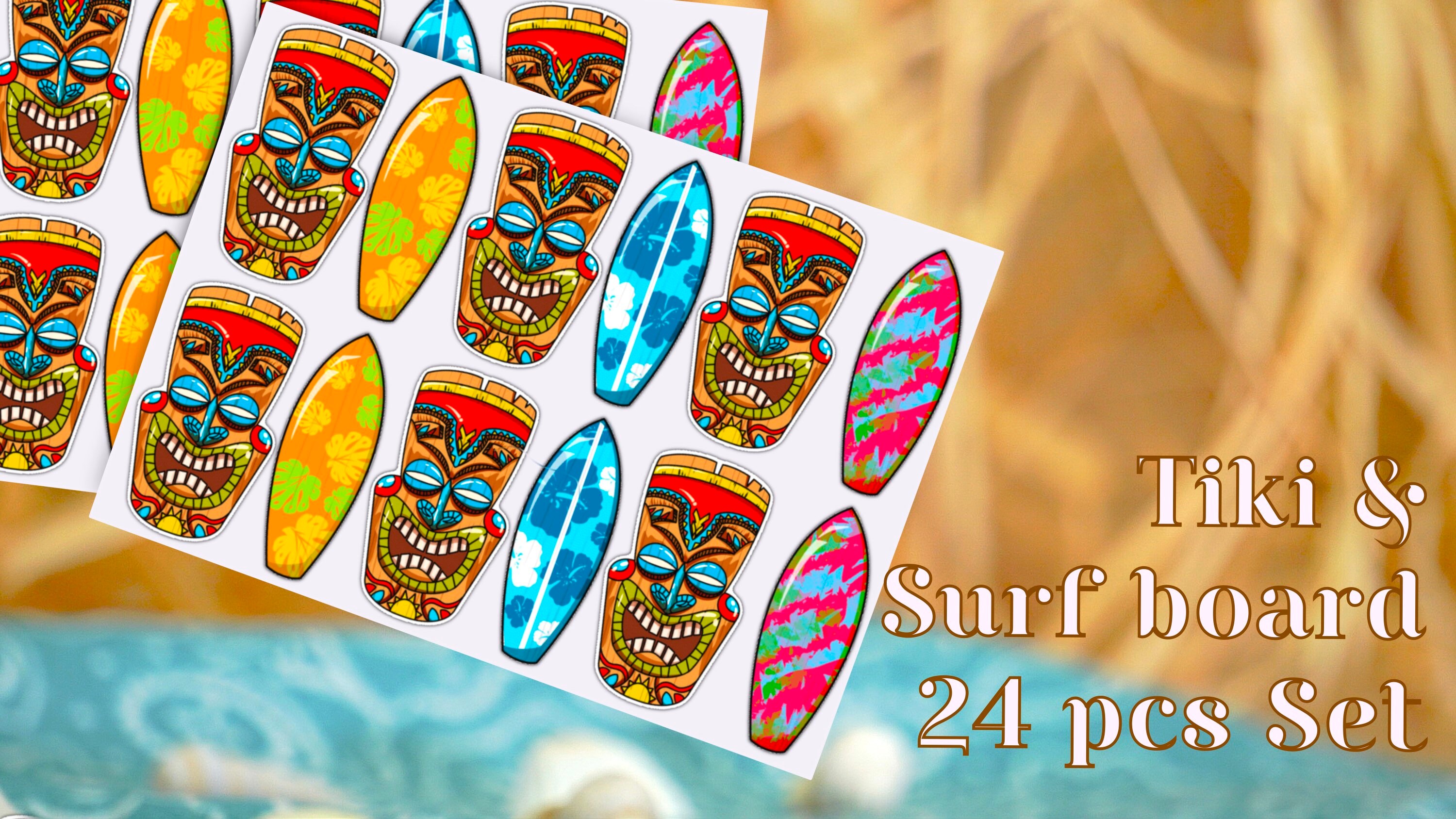 Luau Party Edible Toppers Tiki and Surf Table 24 Pcs Set - Etsy
