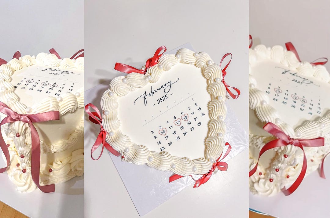 Custom Edible Calendar Cake Topper: Precut Heart-shaped 2025 - Etsy