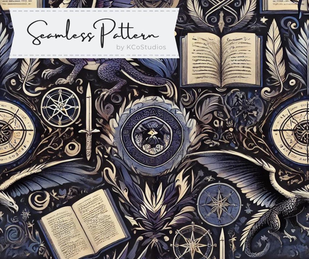 Arcane Atlas: Dark Fantasy Dragon Seamless Pattern | Magic Book ...