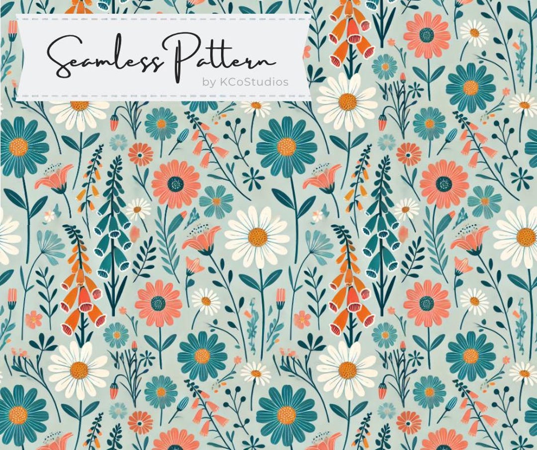 Vintage Wildflower Seamless Pattern | Boho Floral Digital Paper ...