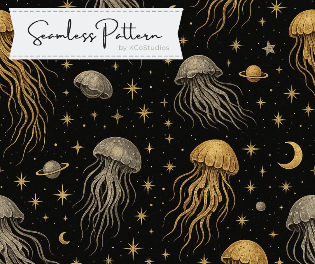 Celestial Jellyfish Seamless Pattern: Cosmic Ocean Printable (digital ...