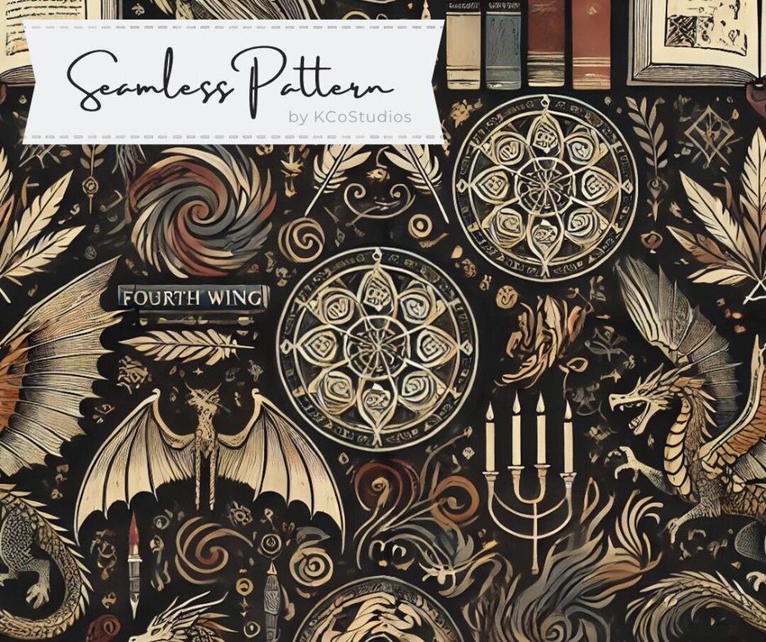 The Dragon Codex: Dark Academia Dragon Seamless Pattern | Magic Books ...