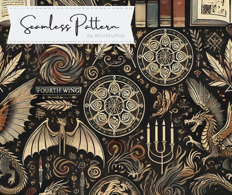 The Dragon Codex: Dark Academia Dragon Seamless Pattern | Magic Books ...
