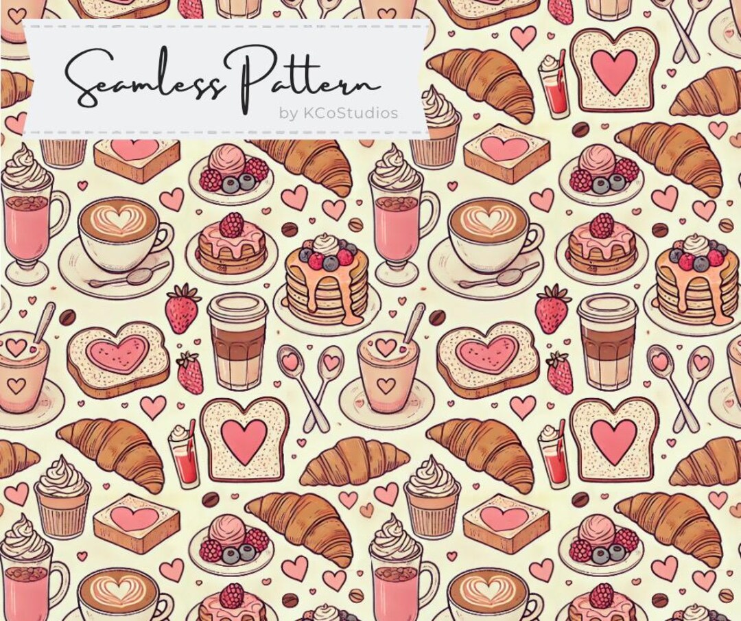 Breakfast Seamless Pattern | Cute Coffee & Pastry Digital Paper ...