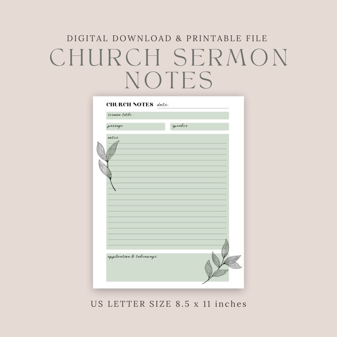 Church Sermon Notes Printable Green Floral Design Digital - Etsy