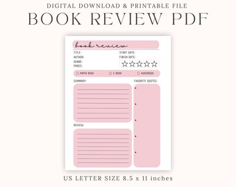 Book Review Template Digital Download PDF Printable Reading - Etsy