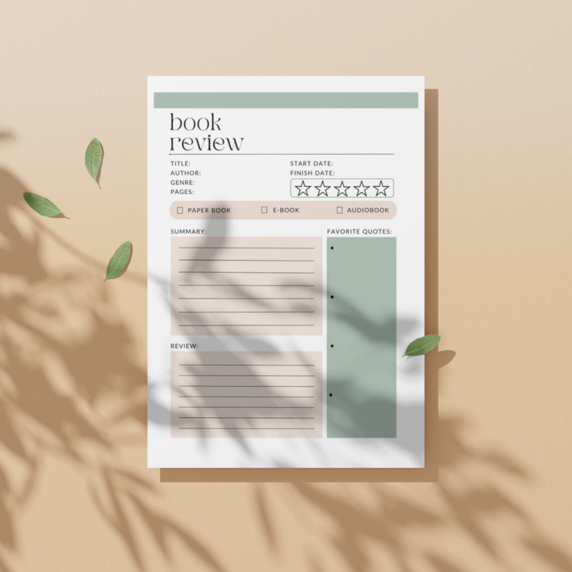 Book Review Template Digital Download PDF Printable Reading - Etsy